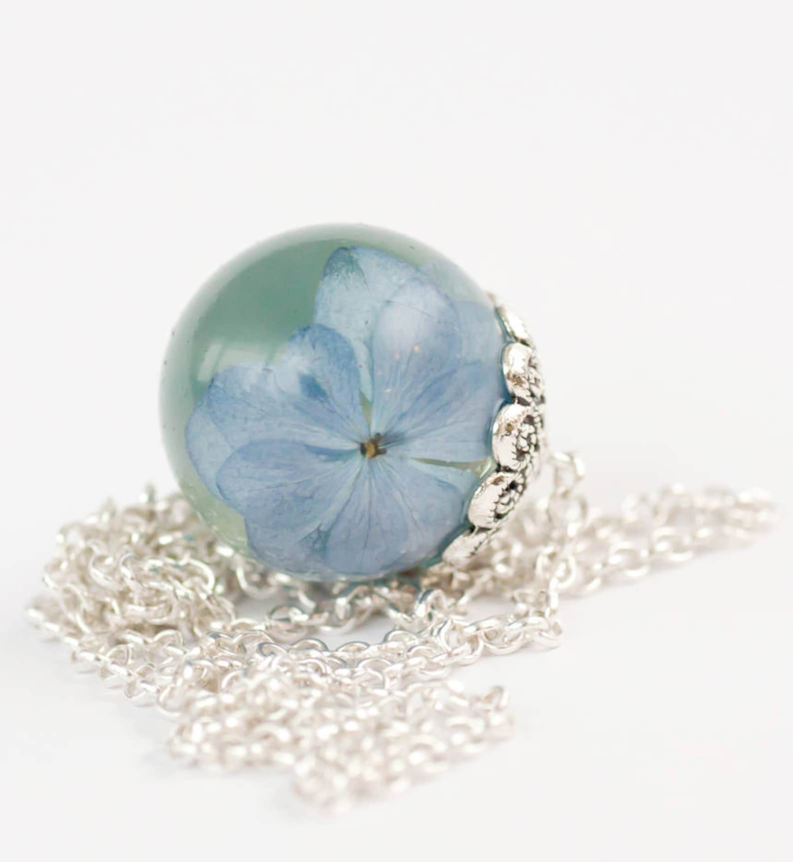 Light Blue Hydrangea Flower Pendant - Hydrangea Chain Necklace ...