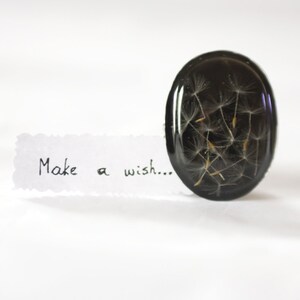 Black Oval Dandelion Pin, Botanical Resin Make a Wish Brooch, Handmade ...