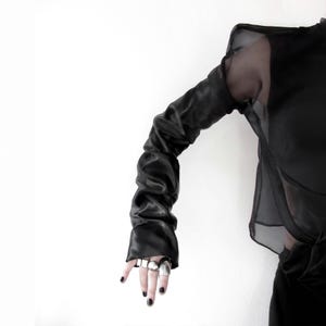 Goth Minimalist Sleeves Long Sateen Fingerless Glove Black Arm Wraps ...