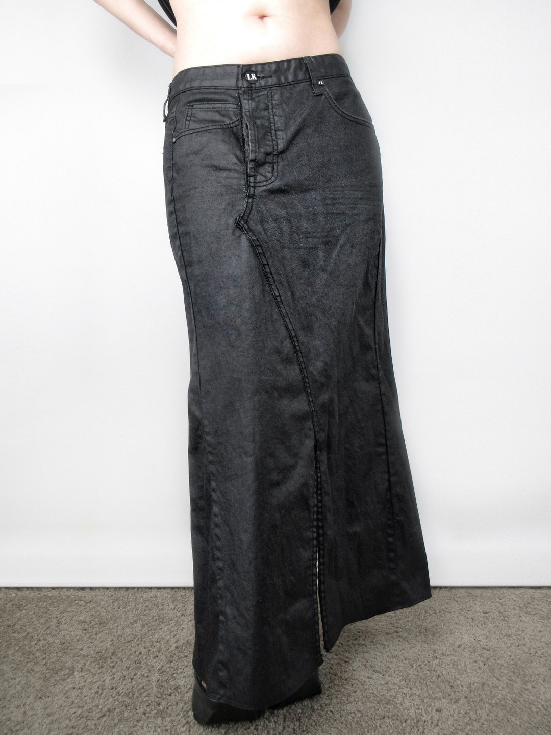 Skirt Long Denim Maxi Skirt Split Midnight Blue Long Straight - Etsy