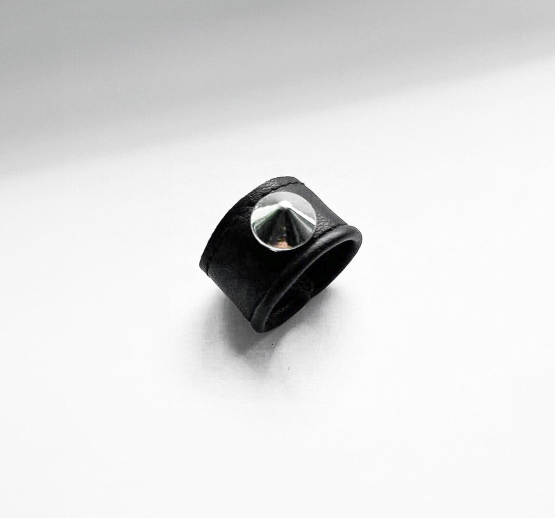 Spike Leather Ring Black Finger Cuff Silver Metal Stud Punk Jewelry ...