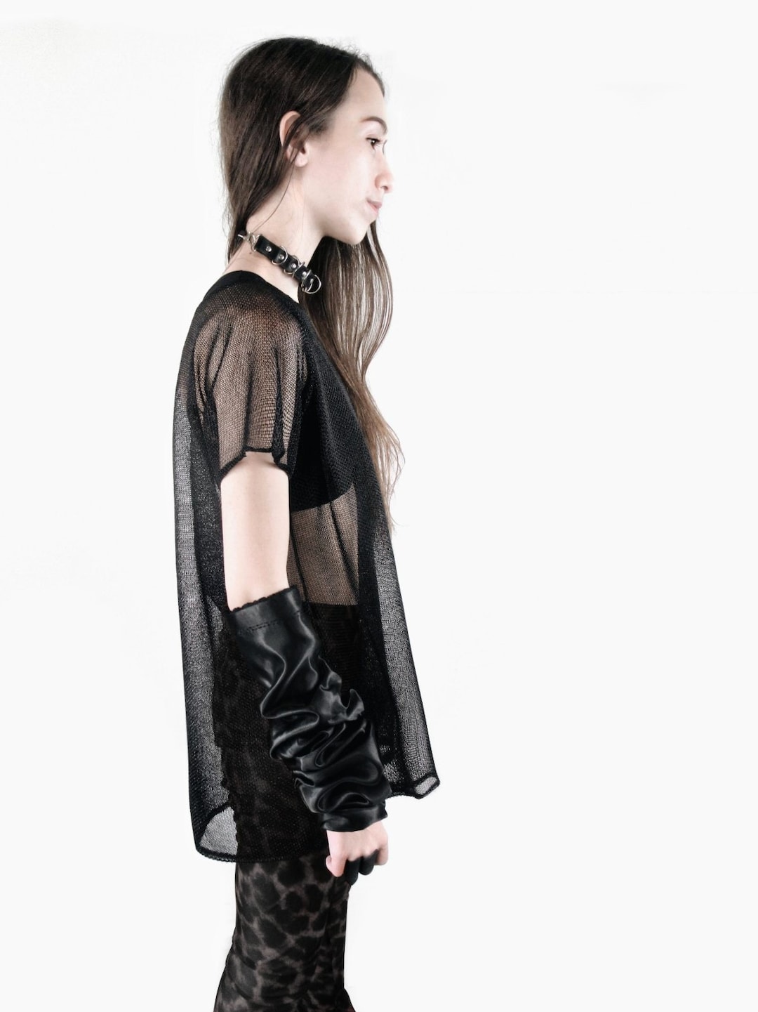 Goth Minimalist Sleeves Long Sateen Fingerless Glove Black Arm Wraps ...