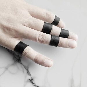 Ring Set Tiny Black Ring Matte Black Stretch Faux Leather Unisex Ring ...
