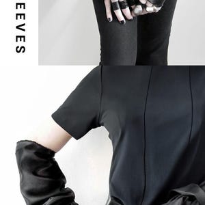Goth Minimalist Sleeves Long Sateen Fingerless Glove Black Arm Wraps ...