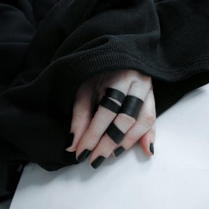 Leather Ring Set Unisex Black Ring Bundle Vegan Ring Band Gift Box ...