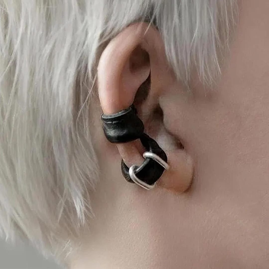 Ear Cuff No Piercing Vegan Leather Goth Earring Black Ear Wrap Fake Ear ...