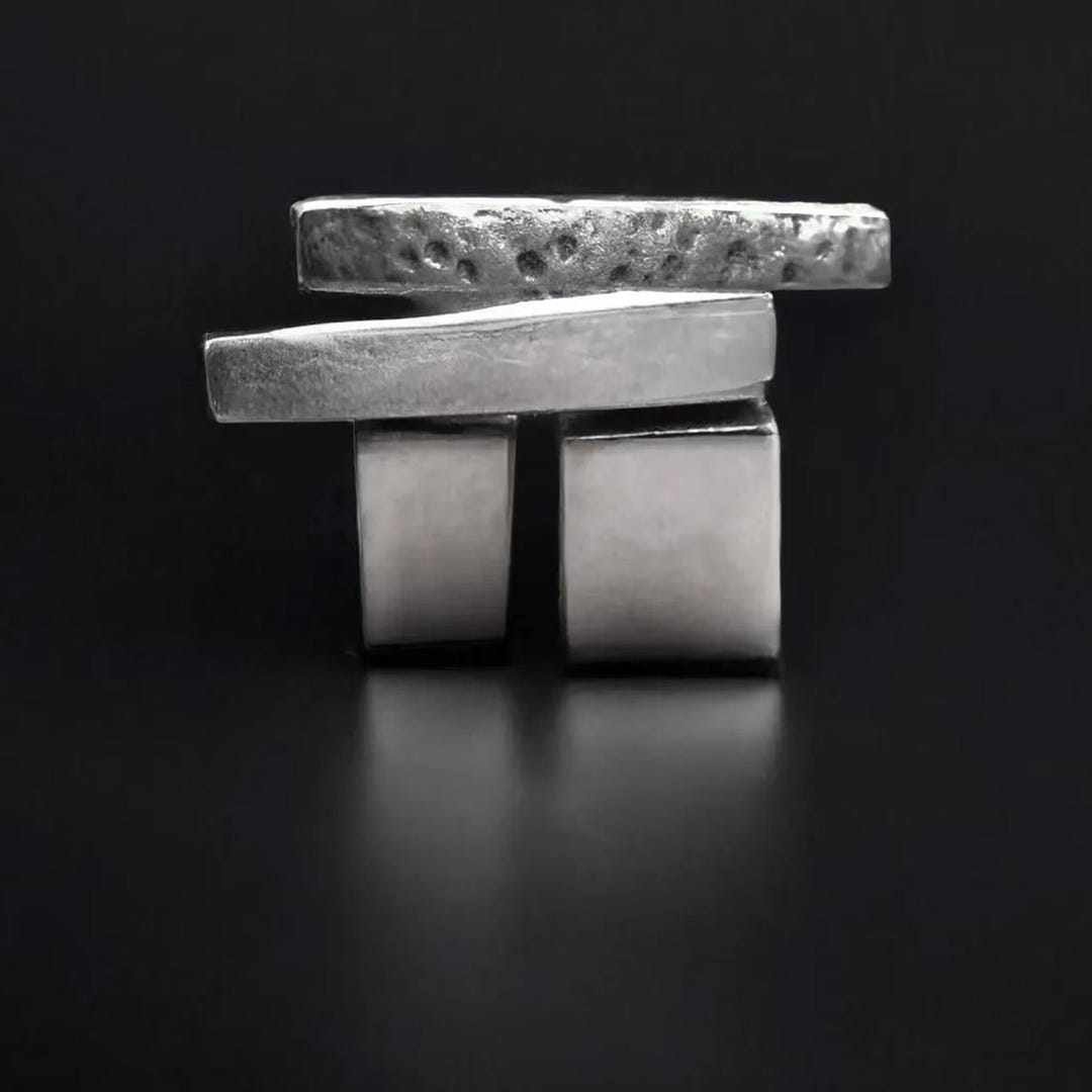 Chunky Silver Ring Set Gifting Statement Rings for Her Silver Bar Ring ...