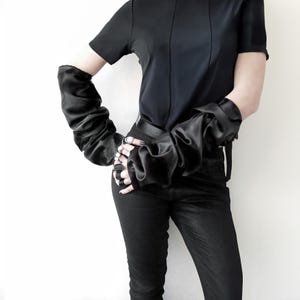 Goth Minimalist Sleeves Long Sateen Fingerless Glove Black Arm Wraps ...