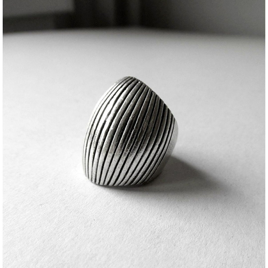 Silver Pattern Ring Round Statement Jewelry Gift Ready Large Ornate ...