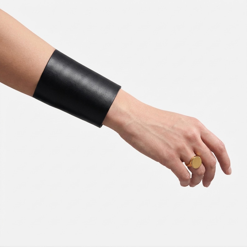 Wide Arm Band Matte Black Vegan Leather Cuff Edgy Bracelet Punk Women ...