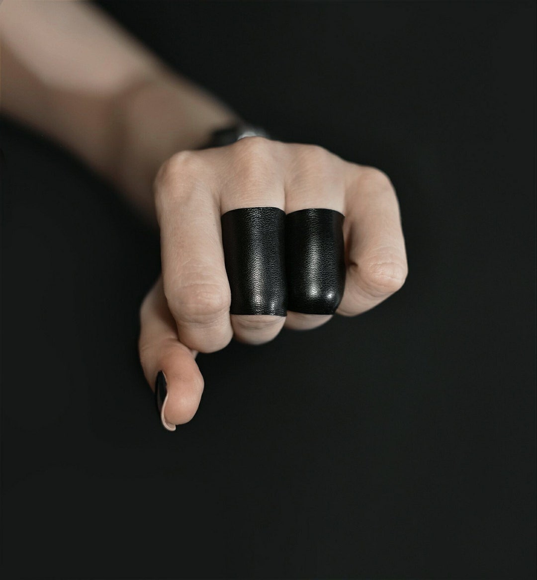 Stretch Leather Ring Unisex Edgy Jewelry Layering Leather Band Black ...