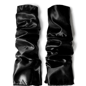 Goth Minimalist Sleeves Long Sateen Fingerless Glove Black Arm Wraps ...