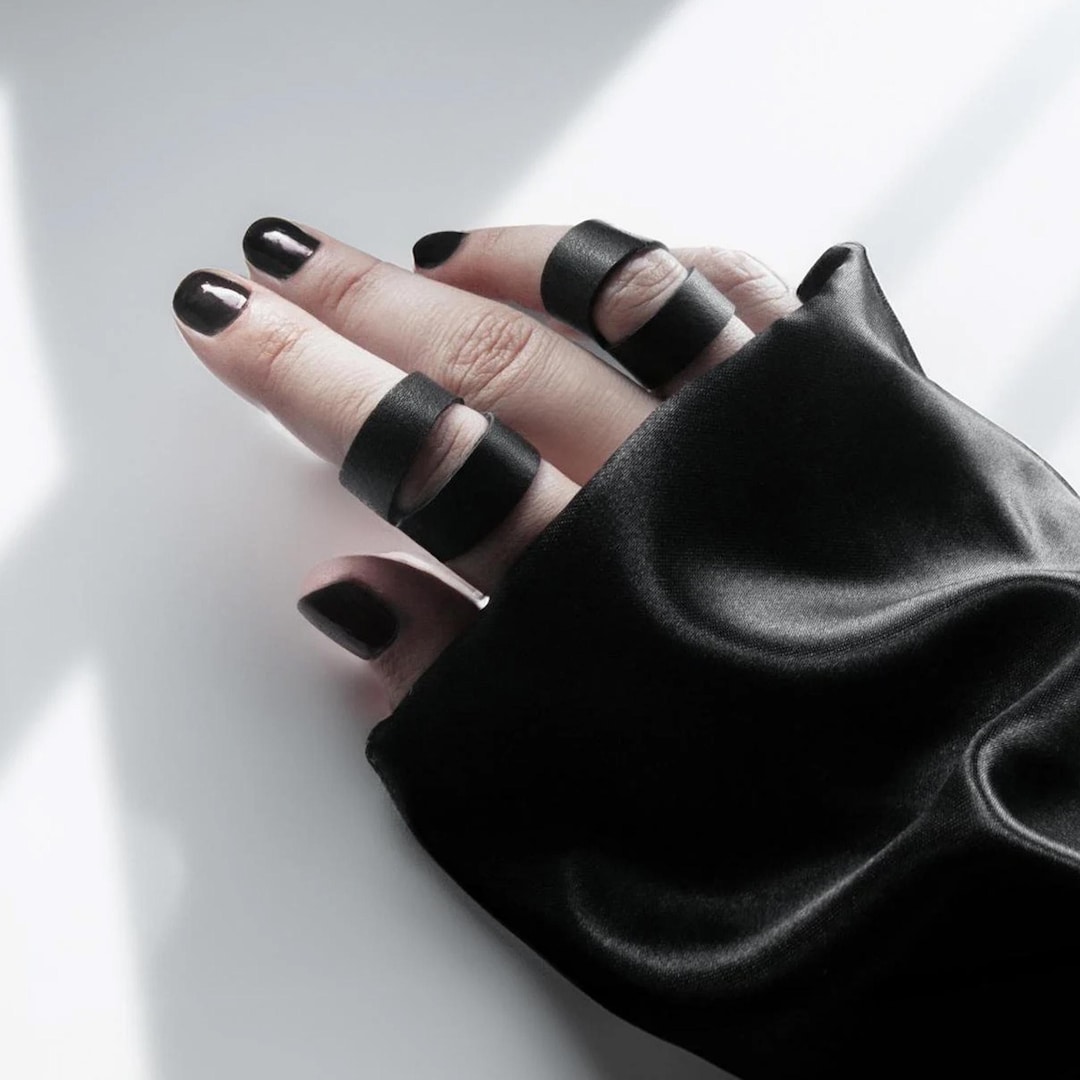 Midi Leather Ring Black Double Stacking Finger Cuff for Her Thumb Ring ...