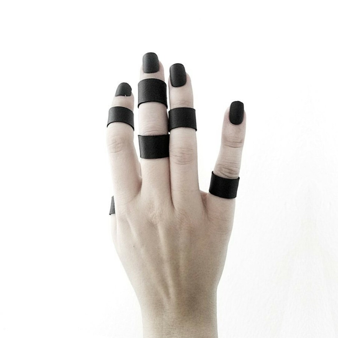 Ring Set Tiny Black Ring Matte Black Stretch Faux Leather Unisex Ring ...