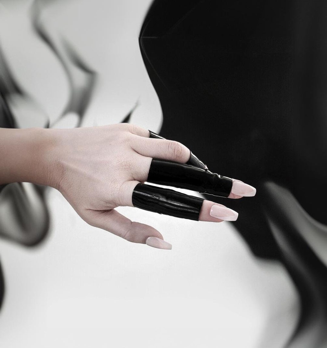 Black PVC Finger Cuff Gloss Latex Ring Concert Stage Jewelry Passion ...