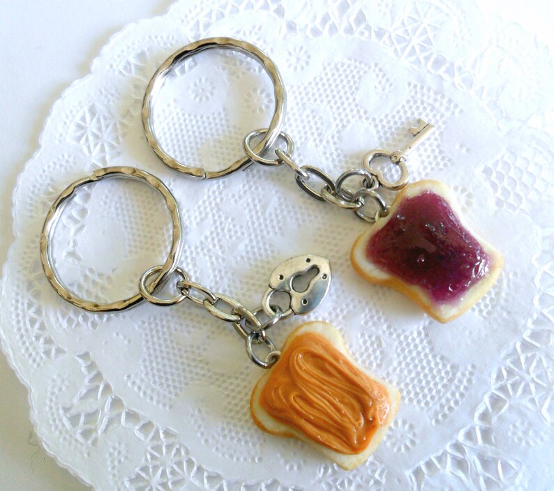 Peanut Butter and Jelly Keychain Set: Polymer Clay Lock & Key BFF Gift ...