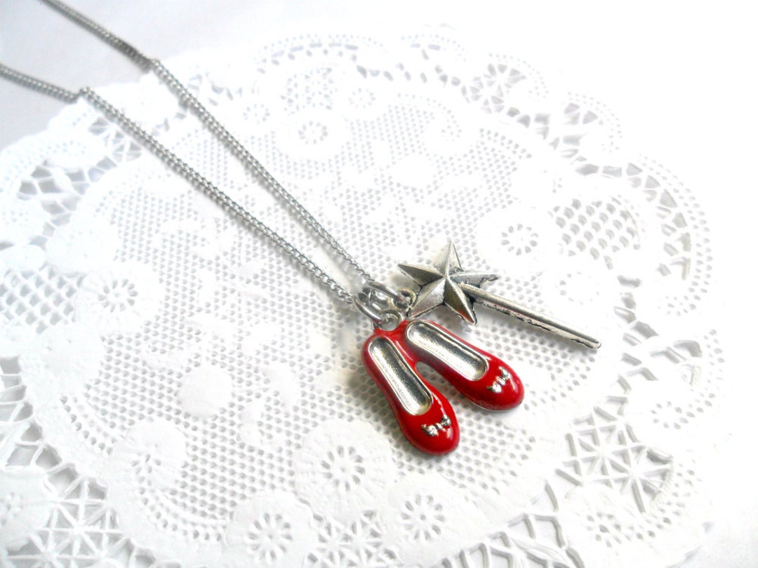 Ruby Red Slippers Necklace: Wizard of Oz Charm With Wand - Etsy