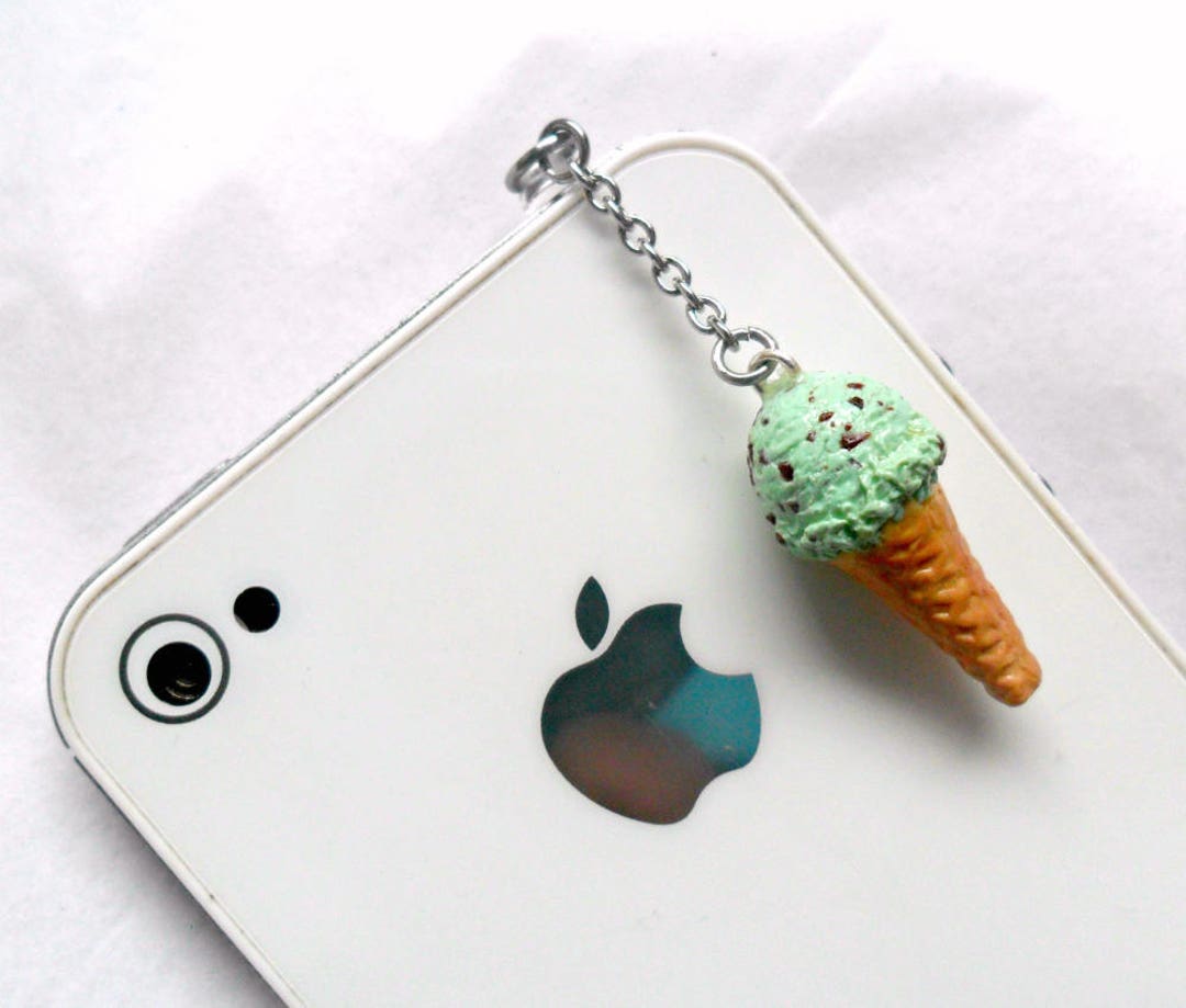 Mint Chocolate Chip Ice Cream Cone Waffle Cone Phone Charm, Cute and ...