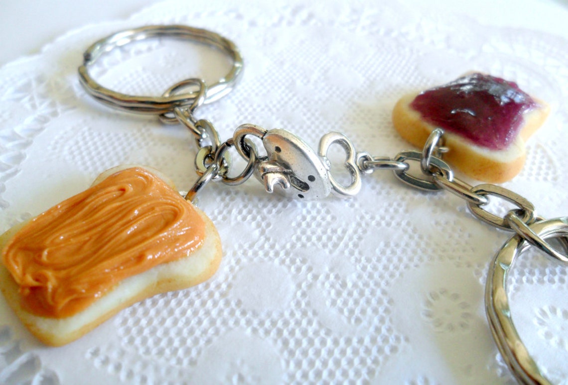 Peanut Butter and Jelly Keychain Set: Polymer Clay Lock & Key BFF Gift ...