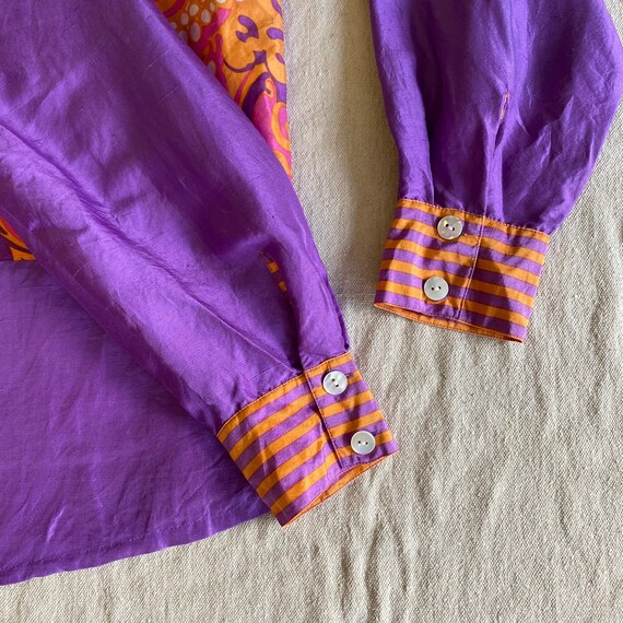 Vintage 80s 90s Color Block Silk Blouse, Purple Orang… - Gem