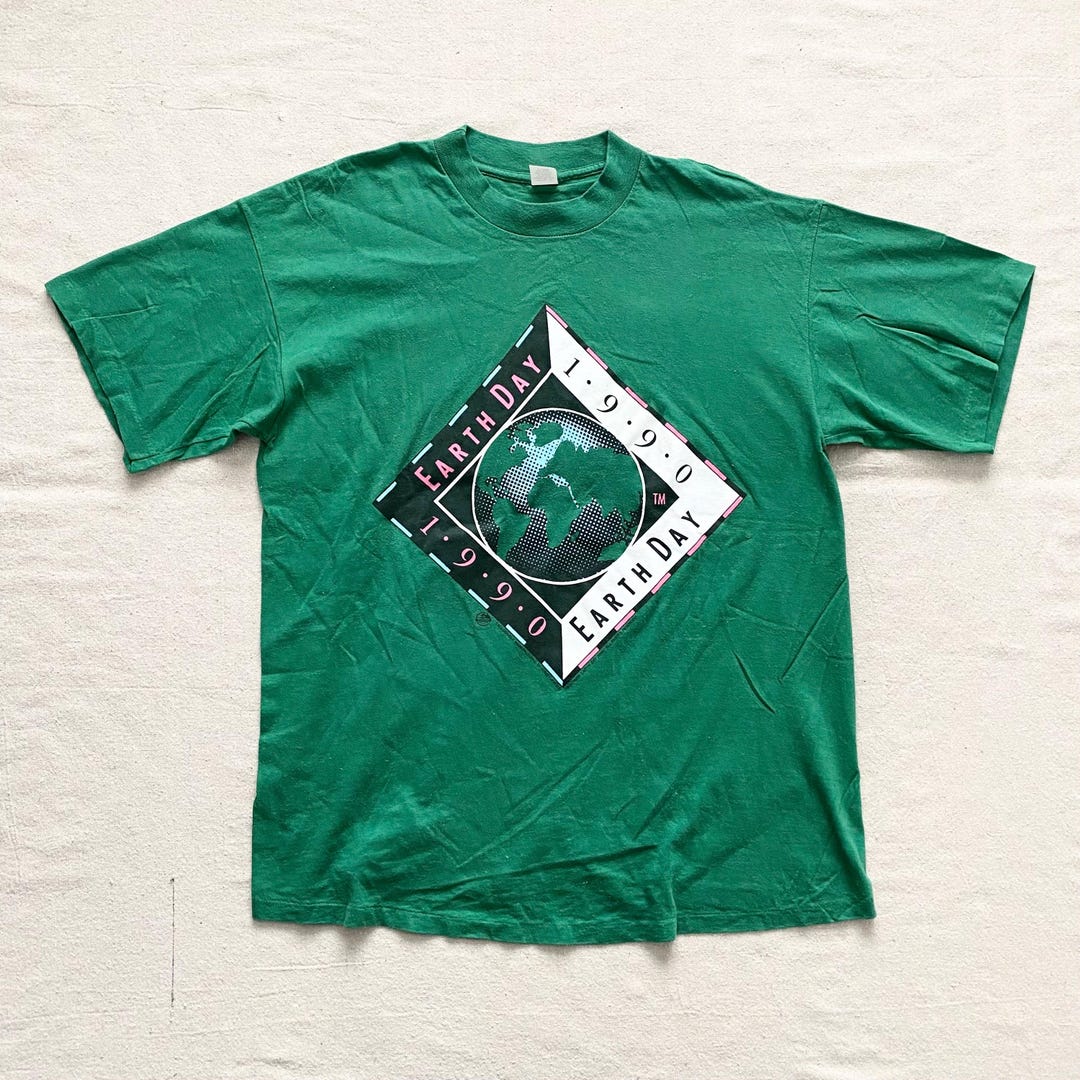 Vintage 1990 Earth Day Graphic T-shirt, Green Short Sleeve Crewneck ...