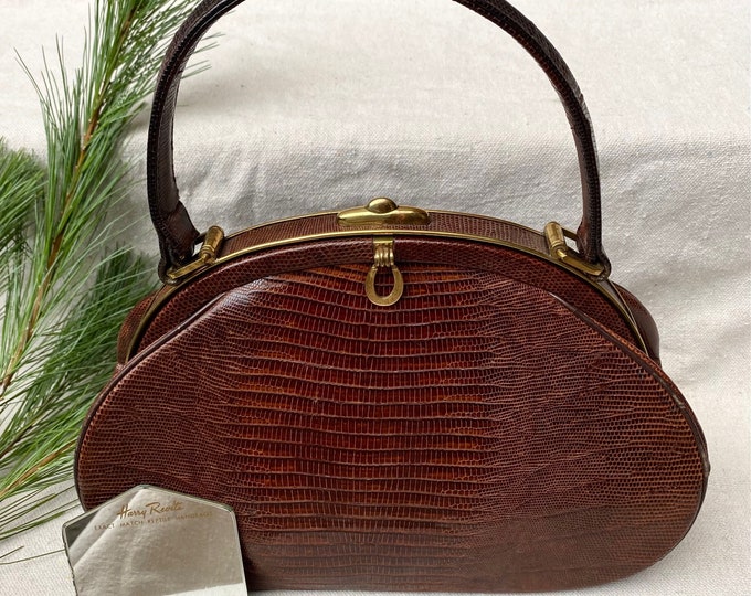 40s/50s Lizard Skin Handbag, Hinged Frame Top Handle Purse, Harry ...