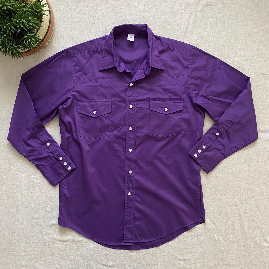 Vintage 1970s Purple Western Shirt, Pearl Snap Long Sleeve Cowboy ...