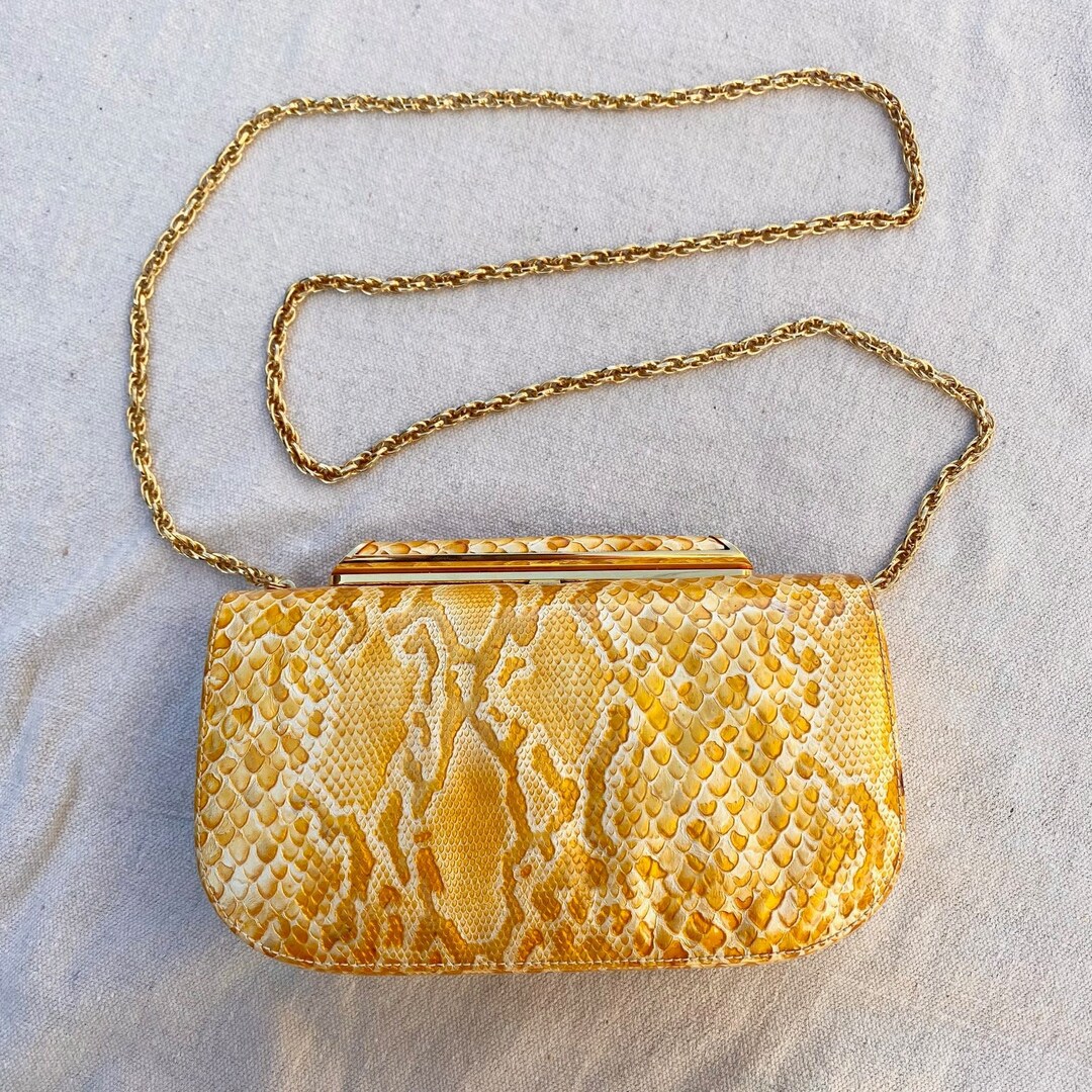Vintage 70s 80s Gold Snake Clutch, Rodo Italy, Metal Chain Strap ...