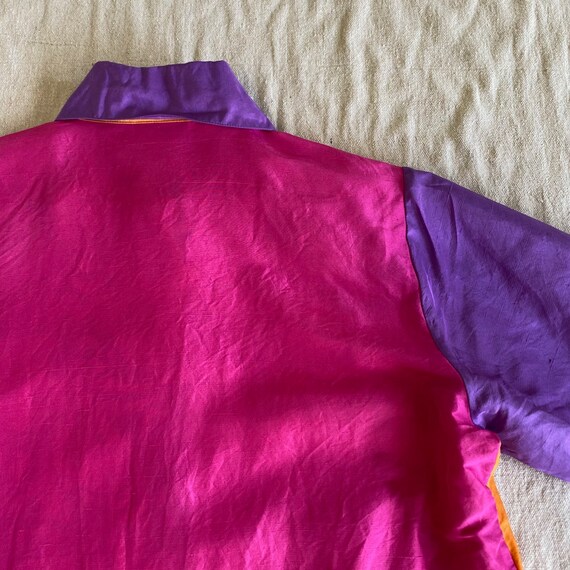 Vintage 80s 90s Color Block Silk Blouse, Purple Orang… - Gem