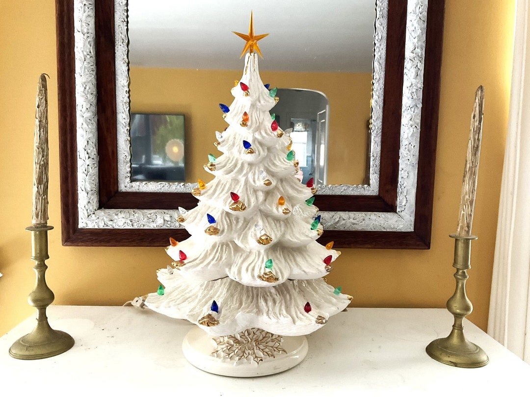 Large Vintage NOWELL Lighted Ceramic Tree 21 1/2 H 3 Piece Tree White ...