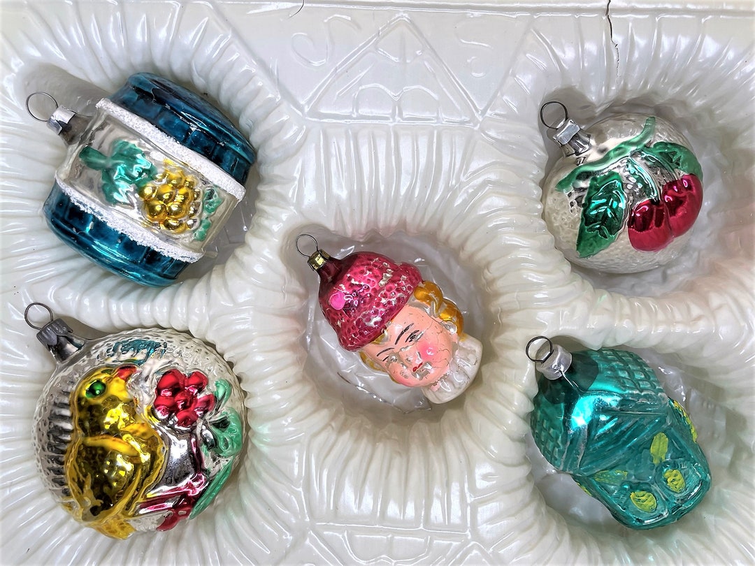 5 Antique/vintage German Mercury Glass Christmas Ornaments Elf Head ...