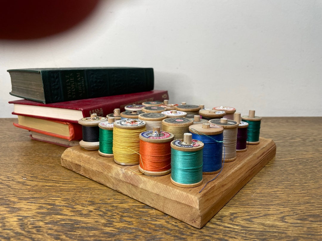 Vintage Wood Thread Rack With 25 Wooden Spools of Thread - Thread ...