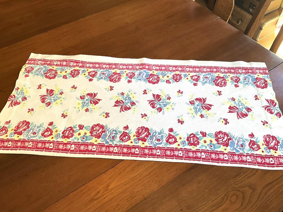 Retro 1940's Floral Tea Towel - Kitchen Towel - Runner - 35" X 16 1/2 ...