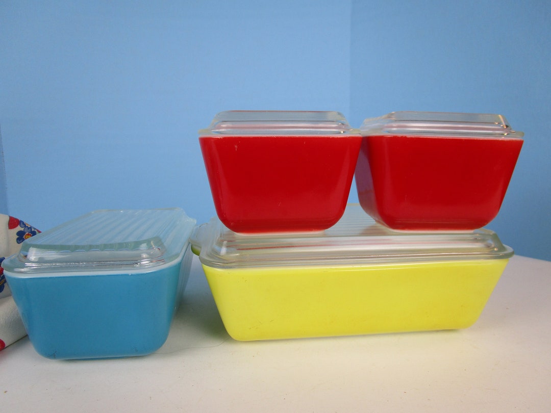Vintage Pyrex Primary Colors Refrigerator Dish Set 8 Pieces Set of 4 ...