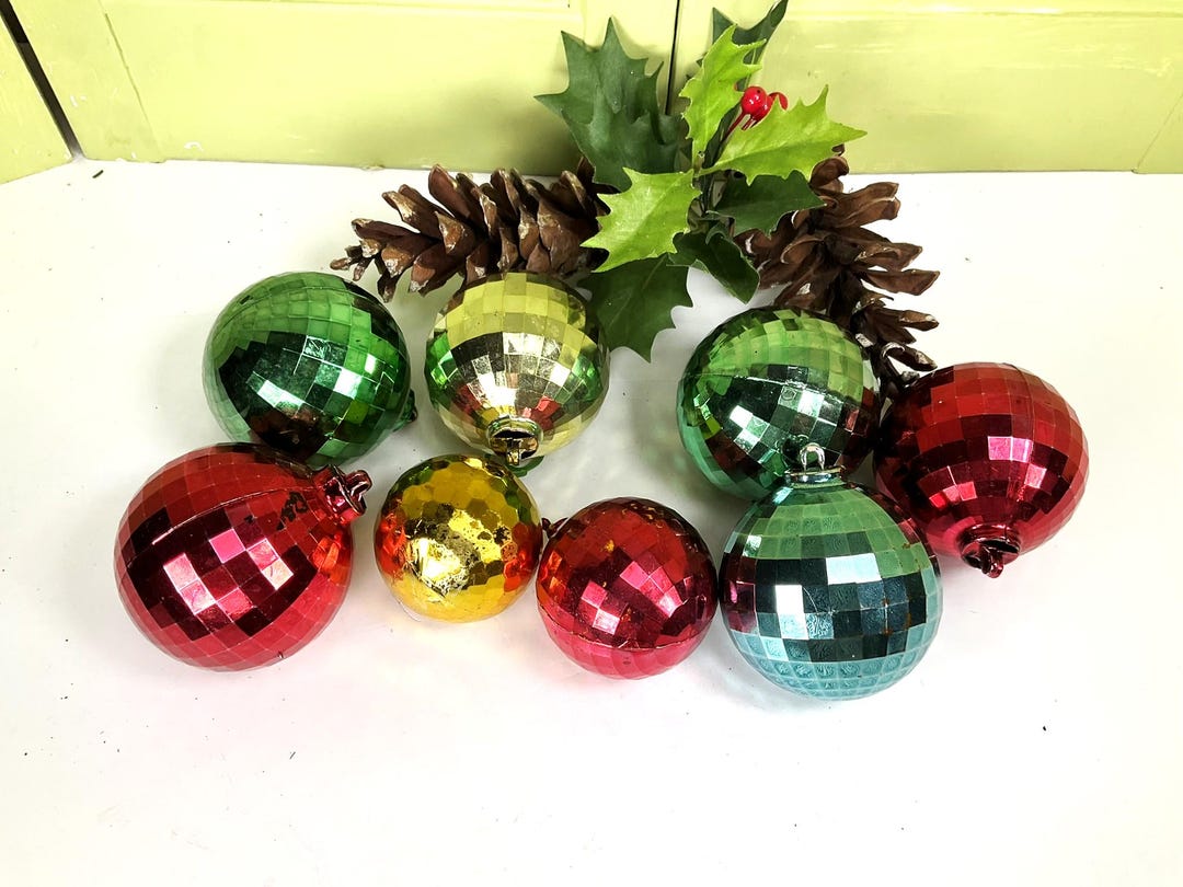 Retro MCM Plastic Faceted Disco Ball Christmas Ornaments - Set of 8 ...