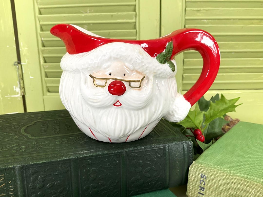 Vintage Holland Floral Santa Pitcher/creamer - Santa Face Creamer/gravy ...