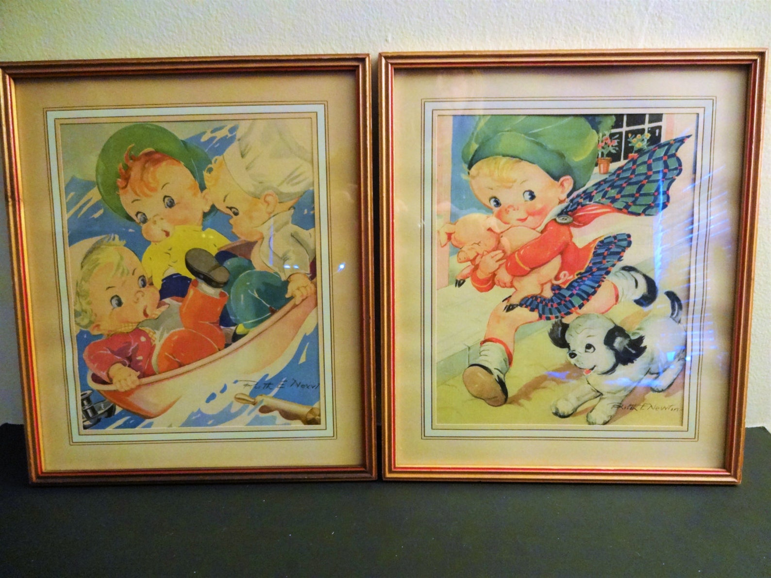 Vintage Pair of Ruth E. Newton Framed Illustrations Colorful | Etsy