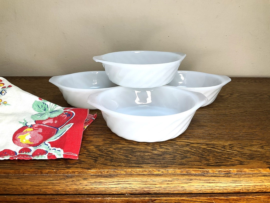 Vintage Fire King Swirl Individual Casserole Dishes W/tab Handles - Set ...