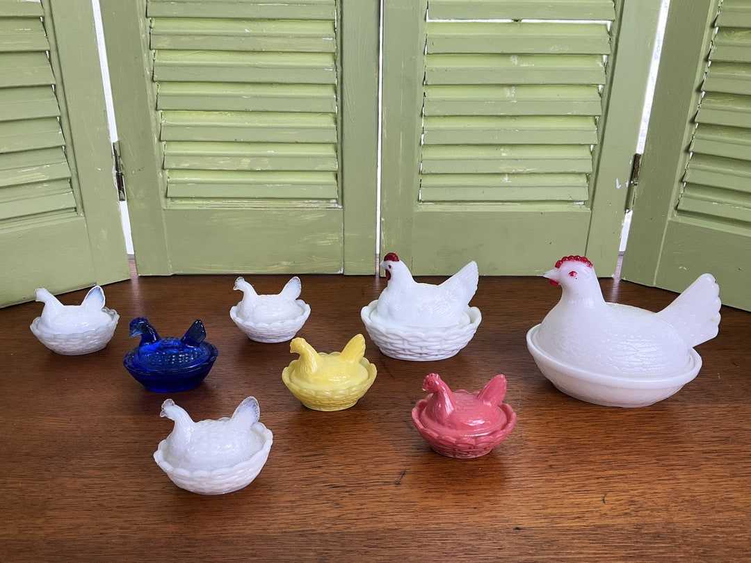 Vintage Milk Glass Hen on Nest Salt Cellars - Your Choice ...