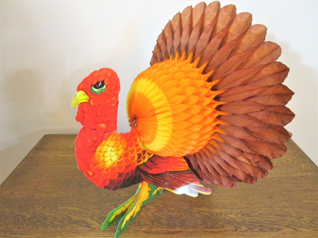 Large Vintage Honeycomb Turkey Paper Party Decoration - 17" Die Cut ...