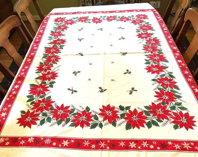 Vintage Retro Christmas Tablecloth - 72" X 60 - Mid Century - Cotton ...