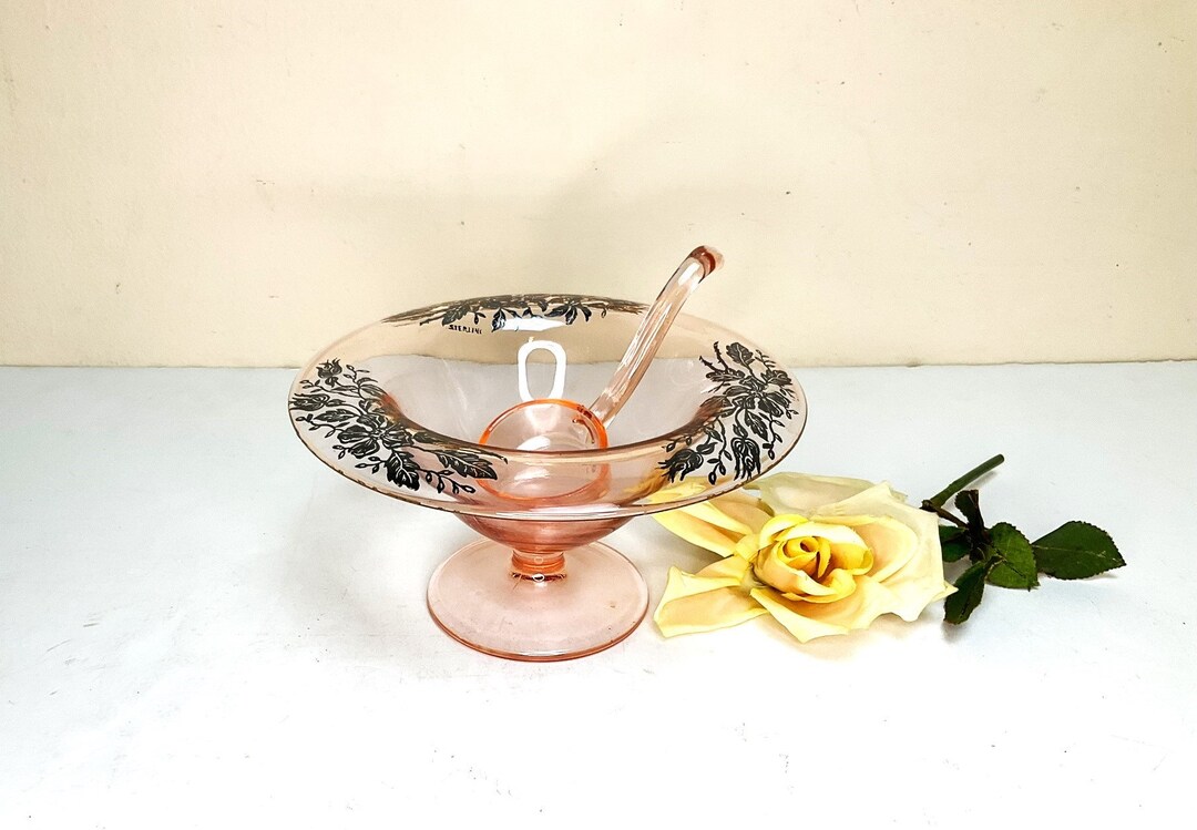 Pretty Pink Depression Glass Mayo Set With Sterling Silver Overlay ...
