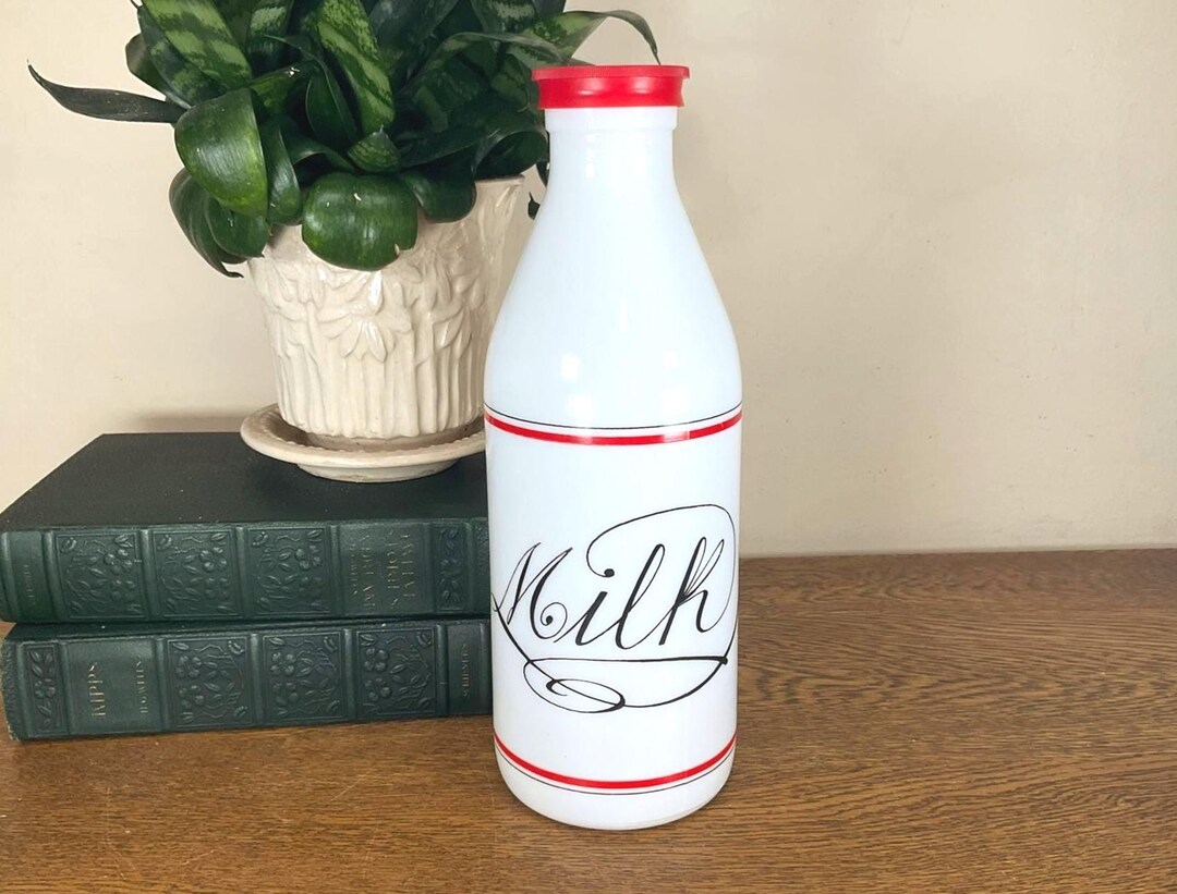 Vintage Egizia Milk Bottle - Italian Milk Glass "milk" Bottle With Red ...