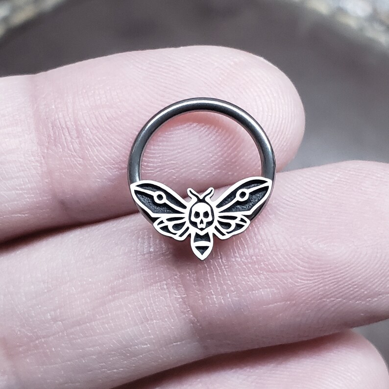 Death Moth Ring for Septum & Daith Piercings Skull Hawkmoth | Etsy