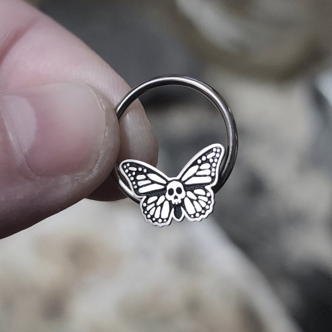 16G Skull Butterfly Captive Bead Ring Butterfly Septum Jewelry Skull ...