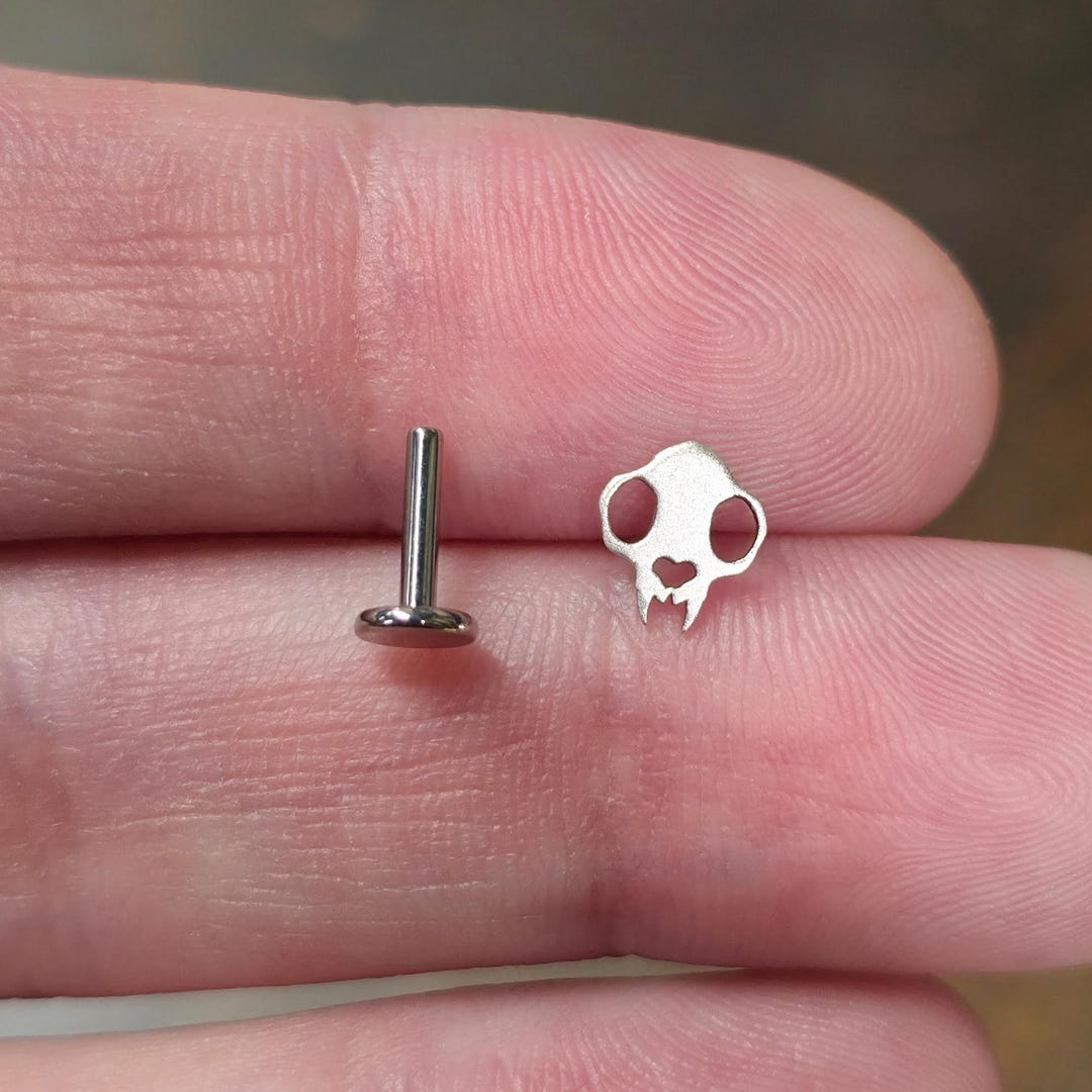 Cat Skull Silhouette Stud for Helix, Tragus, Conch + Nose Piercings ...