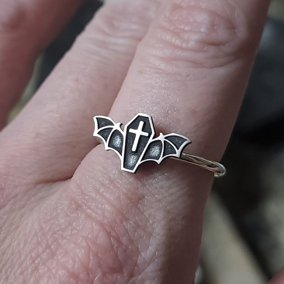 Coffin Bat Ring, Sterling Silver Bat Ring, Goth Jewelry, Nickel-free ...