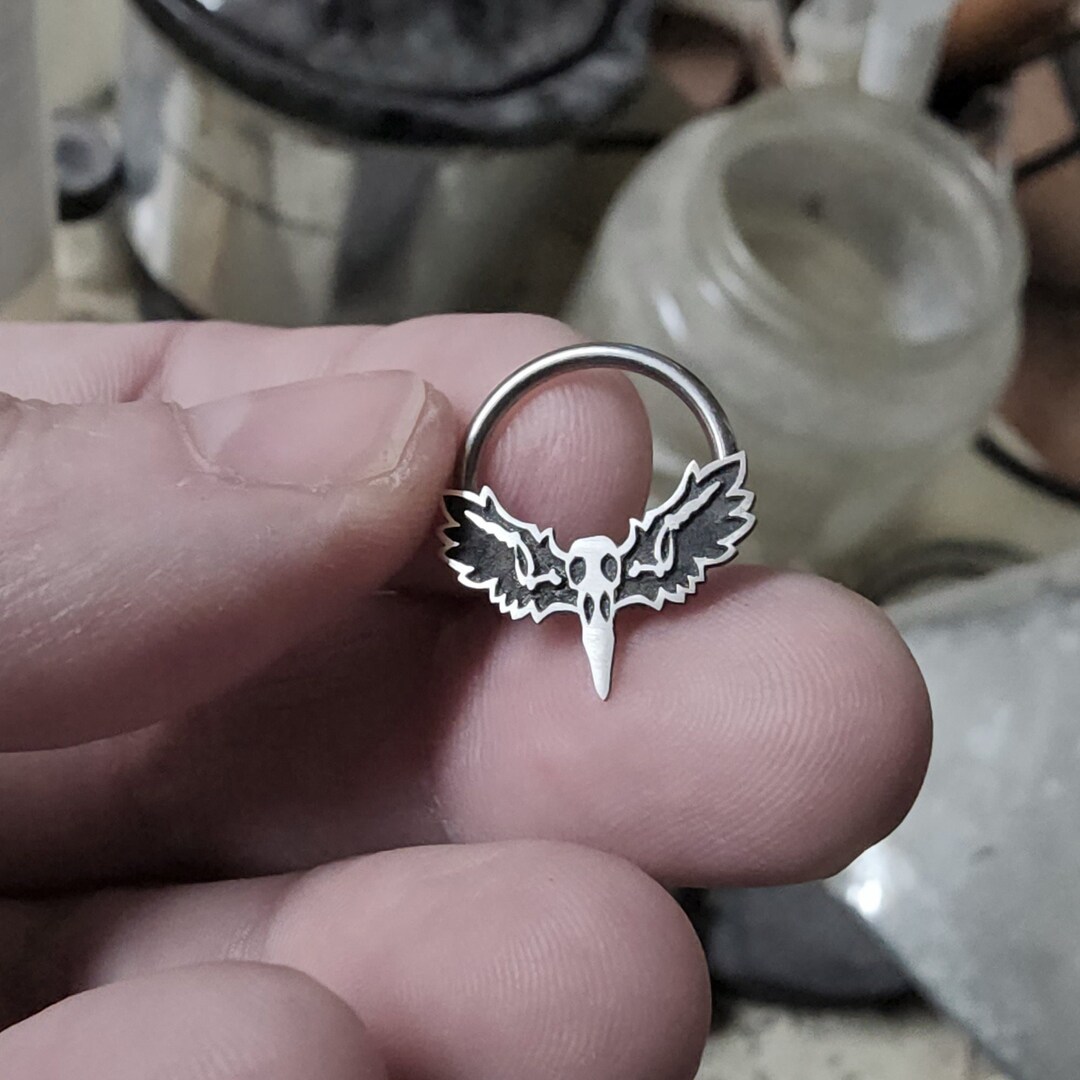 Raven Skull Septum Ring, Skull Earring for Daith and Conch Piercings ...