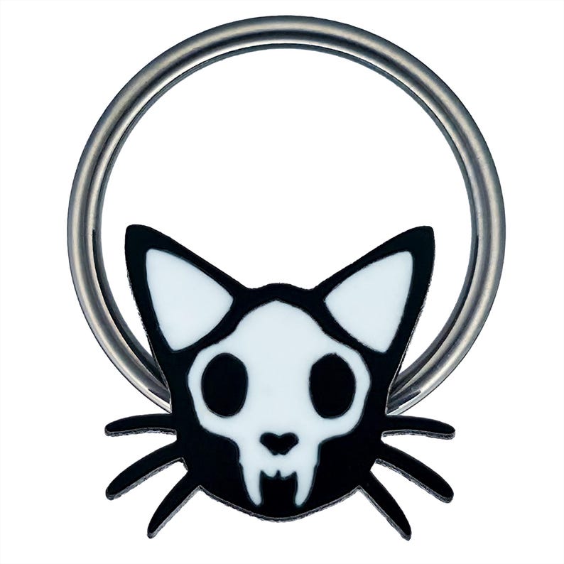 Cat Skull Septum Ring, Captive Bead Ring, Cat Skull Cartilage Earring ...