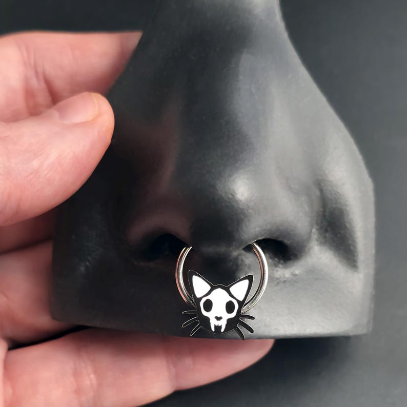 Cat Skull Septum Ring, Captive Bead Ring, Cat Skull Cartilage Earring ...
